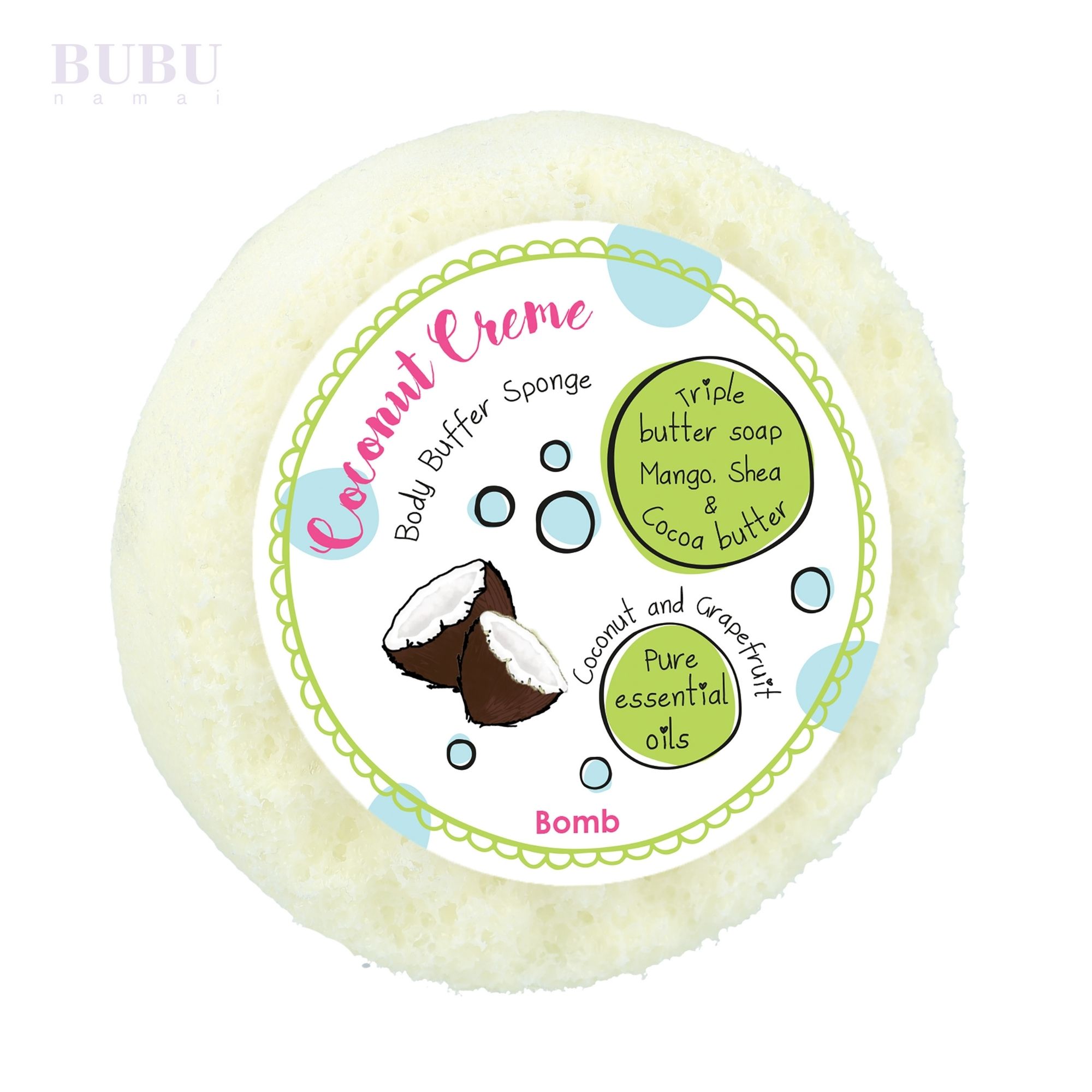 Kūno kempinė prisotinta kūno sviestu „Kokosų kremas“, 200 g - bubunamai.lt