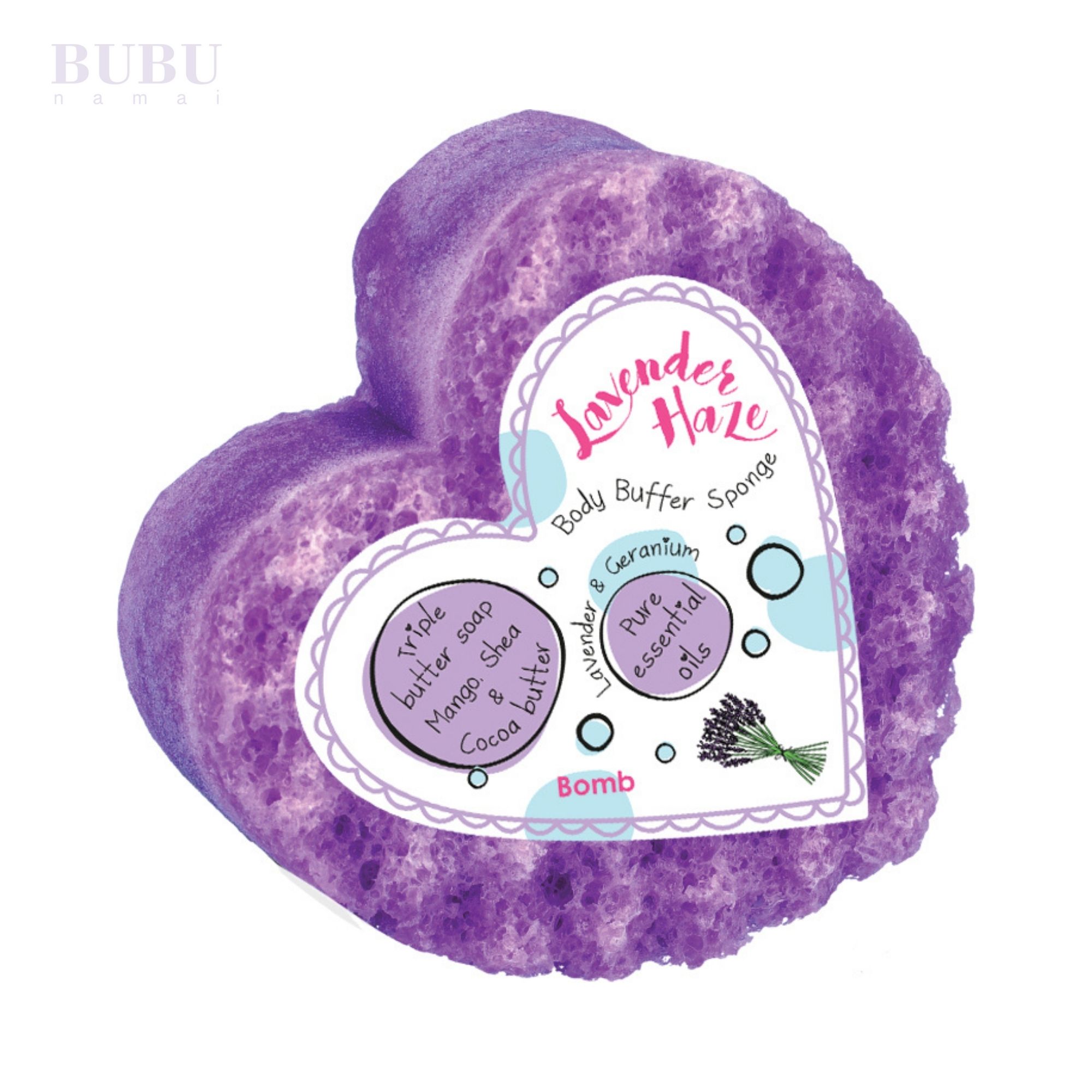 Kūno kempinė širdelė prisotinta kūno sviestu „Levandų meilė“, 200 g ...